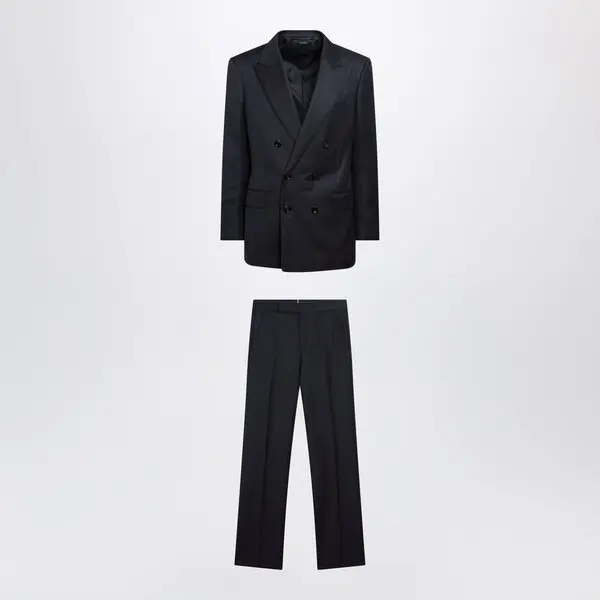 TOM FORD Navy Double-breasted Wool Suit - Blue