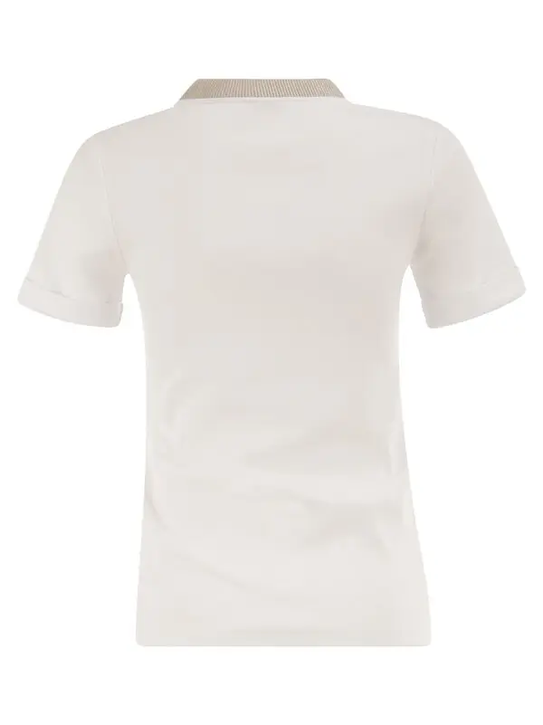 Peserico Stretch Cotton Jersey T-shirt With Lamé Knit Neckline - White