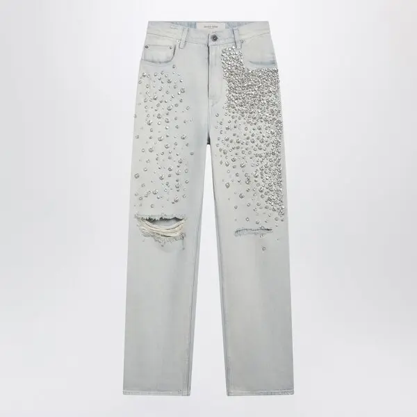 GOLDEN GOOSE Wide Leg Jeans With Cabochon Crystals - Blue