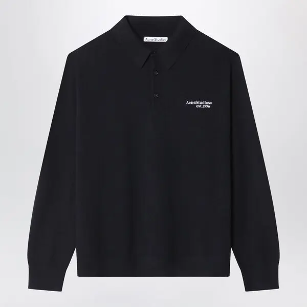 Acne Studios Woollen Polo Shirt With Embroidered Logo - Black