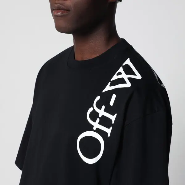 Off-White Crewneck T-shirt With Printed Logo In Cotton - Black
