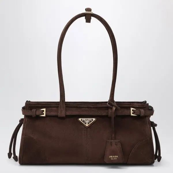 Prada Bonnie Medium Suede Handbag - Brown