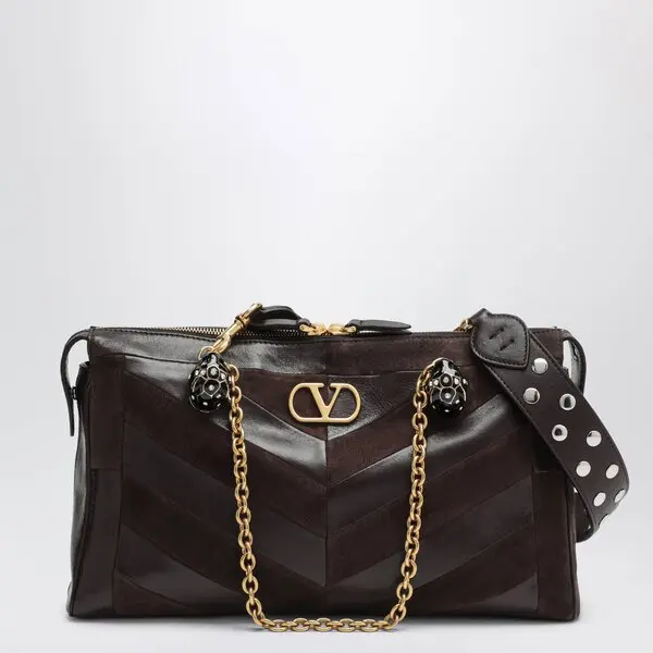 Valentino Garavani Medium Panthea Shoulder Bag In Suede And Nappa Leather - Brown