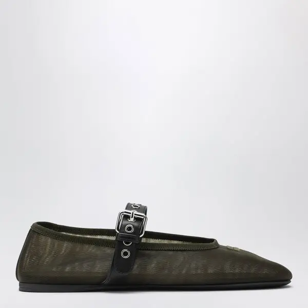 Miu Miu Fabric Buckle Ballet Flats - Green