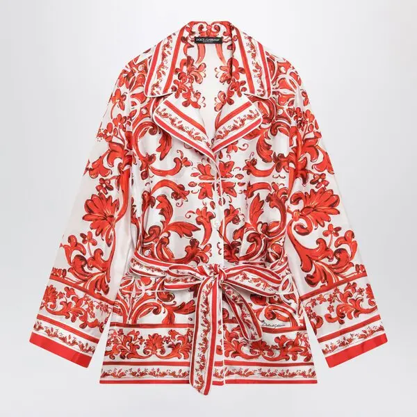 Dolce & Gabbana Vanity Shirt In Silk With Majolica Print, Multicolor - Orange