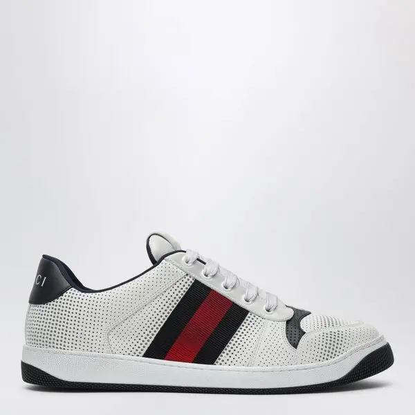Gucci Perforated Leather Screener Sneakers - White