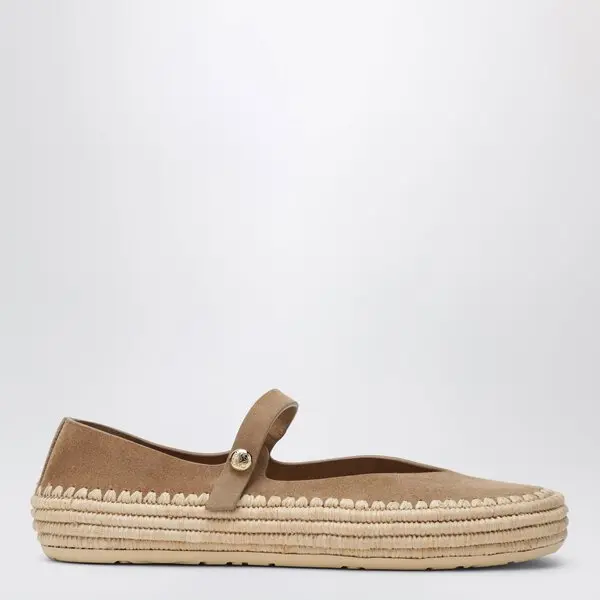 Loewe Rio Mary Janes In Suede And Raffia - Cream