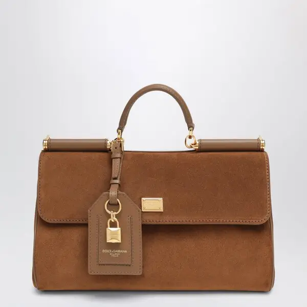 Dolce & Gabbana Medium Sicily Bag In Camel Suede Leather - Brown