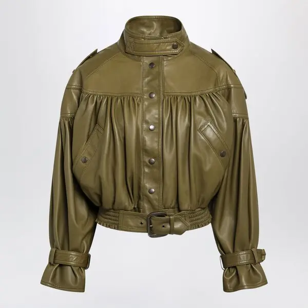 Chloé Cropped Leather Jacket With Belt - Green