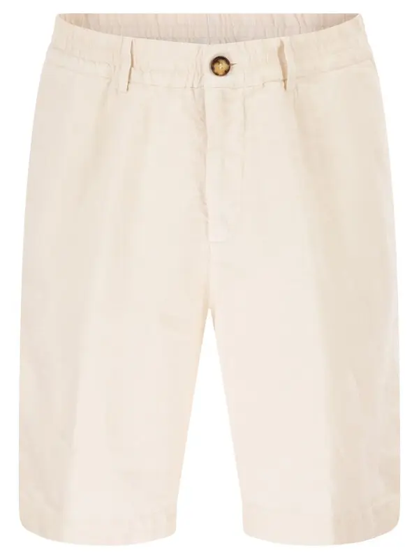Brunello Cucinelli Bermuda Shorts In Light Délavé Linen Canvas - White