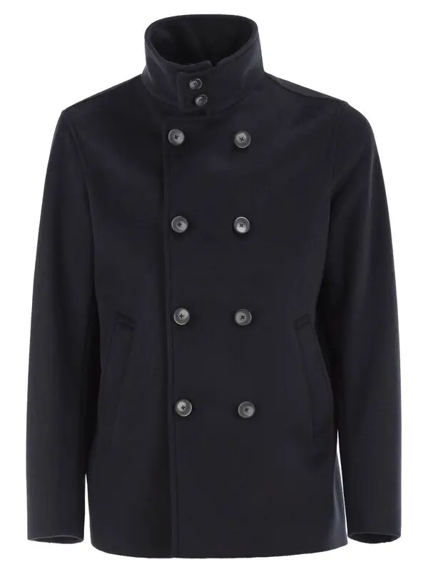 Herno Double-breasted Jacket In Wool-effect Fabric With High Collar