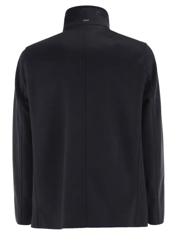 Herno Double-breasted Jacket In Wool-effect Fabric With High Collar