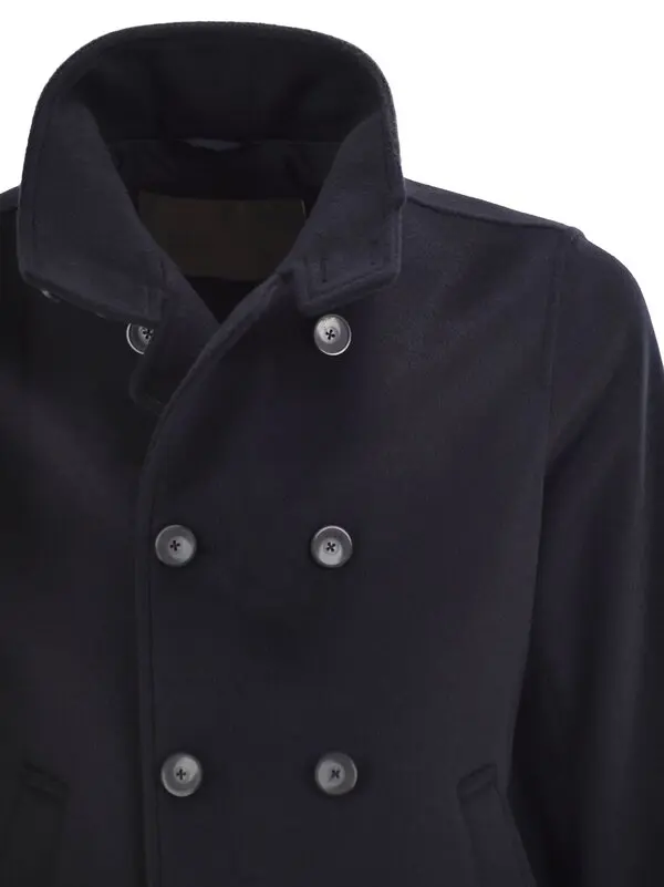 Herno Double-breasted Jacket In Wool-effect Fabric With High Collar