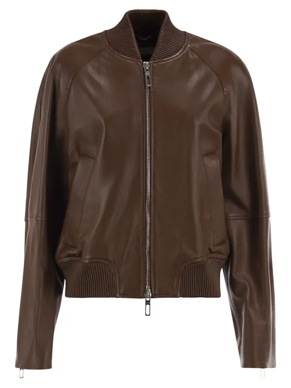Sportmax Spxamour Lambskin Leather Bomber Jacket - Brown