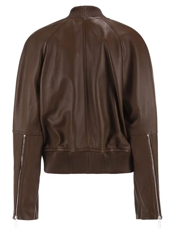 Sportmax Spamour Lambskin Leather Bomber Jacket - Brown