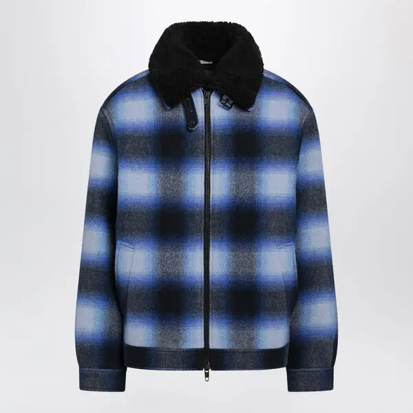 Balenciaga Plaid Wool Flannel Bomber Jacket In /black - Blue