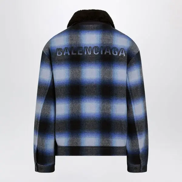 Balenciaga Plaid Wool Flannel Bomber Jacket With Shearling Collar
