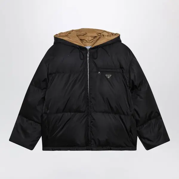 Prada Zip-up Hooded Re-nylon Puffer Jacket - Black