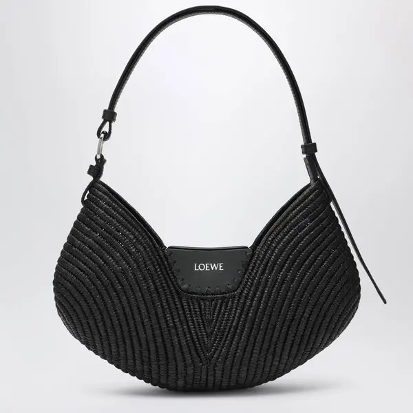 Loewe Medium Swing Bag In Raffia And Leather - Black