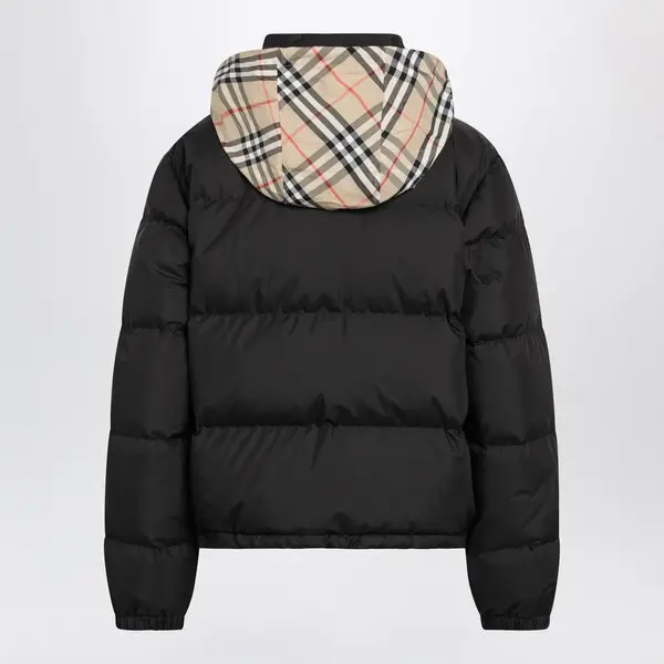 Burberry Padded Down Jacket With Check Detail - Black