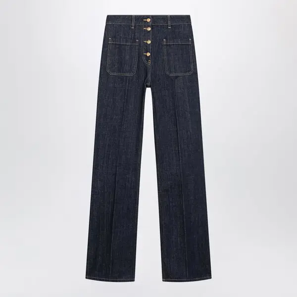 Valentino Garavani Cotton Denim Pants With Logo Buttons, Medium - Blue