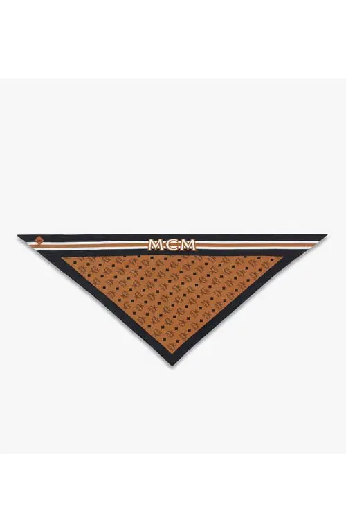 Mcm Monogram Print Triangle Silk Scarf - Cognac