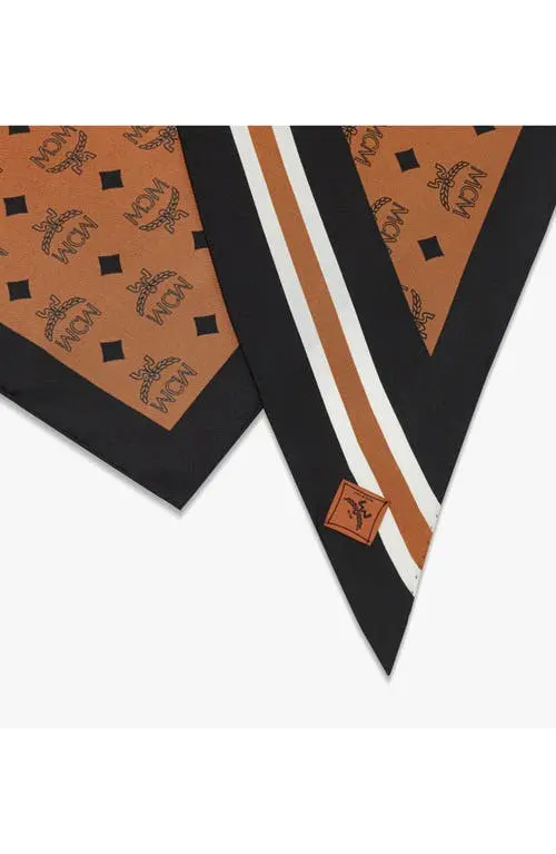 Mcm Monogram Print Triangle Silk Scarf - Cognac
