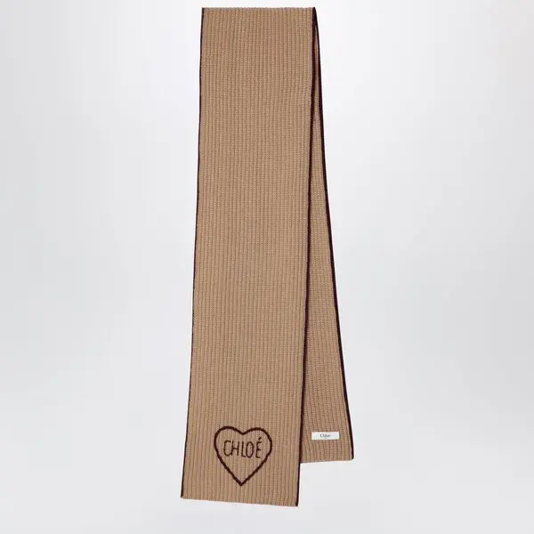Chloé Encoeur Wool And Cashmere Scarf In Bleached - Brown
