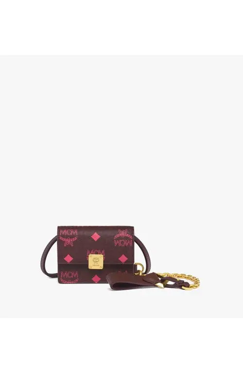 Mcm Aren Airpods Pro Charm With Chain Strap In Visetos - Cinnamon