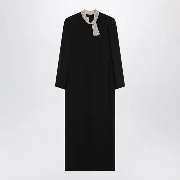 Valentino Garavani Silk Cady Couture Dress With Rhinestone Embellished Scarf - Black