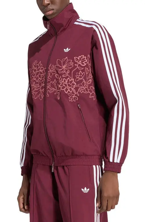 ADIDAS ORIGINALS Floral Embroidered Loose Track Jacket - Maroon