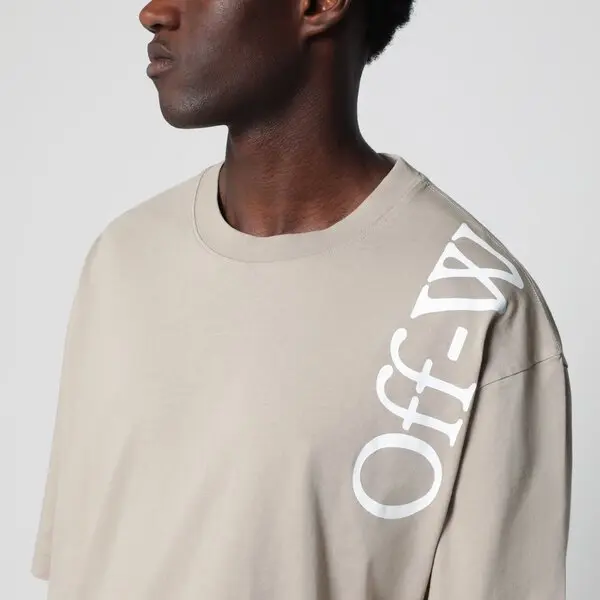 Off-White Beige Cotton Crew-neck T-shirt With Printed Logo