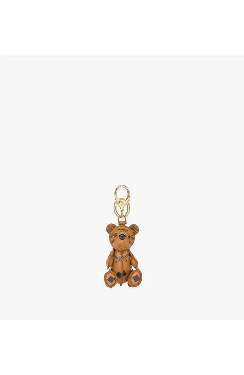 Mcm Park Bear Charm In Visetos - Cognac