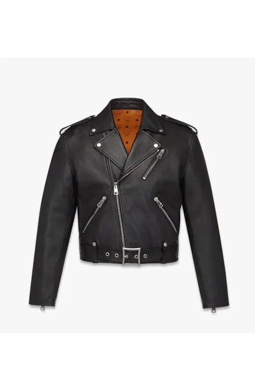 Mcm Cropped Rider Jacket In Lamb Leather