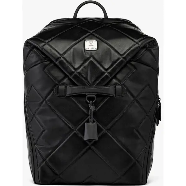 Mcm Aren Backpack In Diamond Quilted Leather - Black