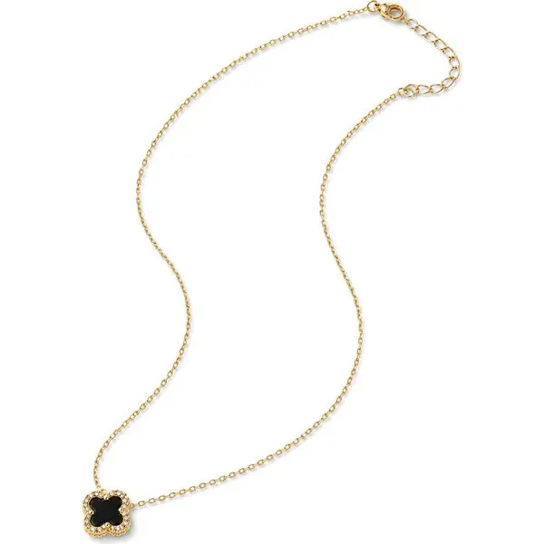Argento Vivo Black Onyx Clover Pendant Necklace - Gold