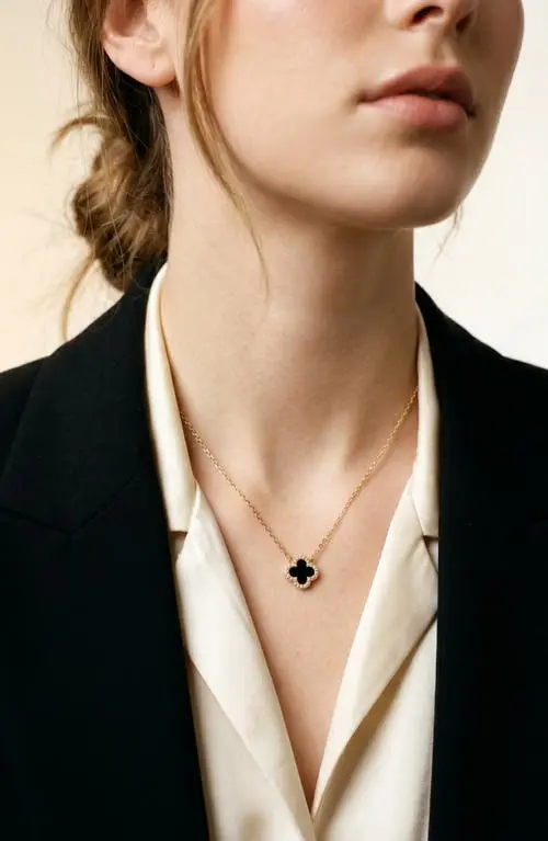 Argento Vivo Black Onyx Clover Pendant Necklace