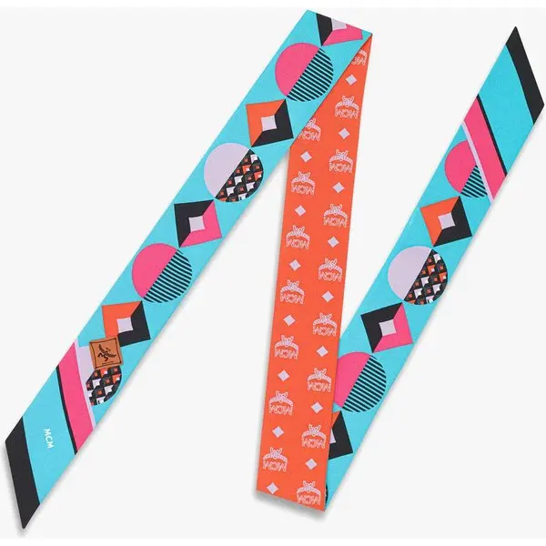 Mcm Monogram Print Petite Scarf In Organic Silk - Orangeade