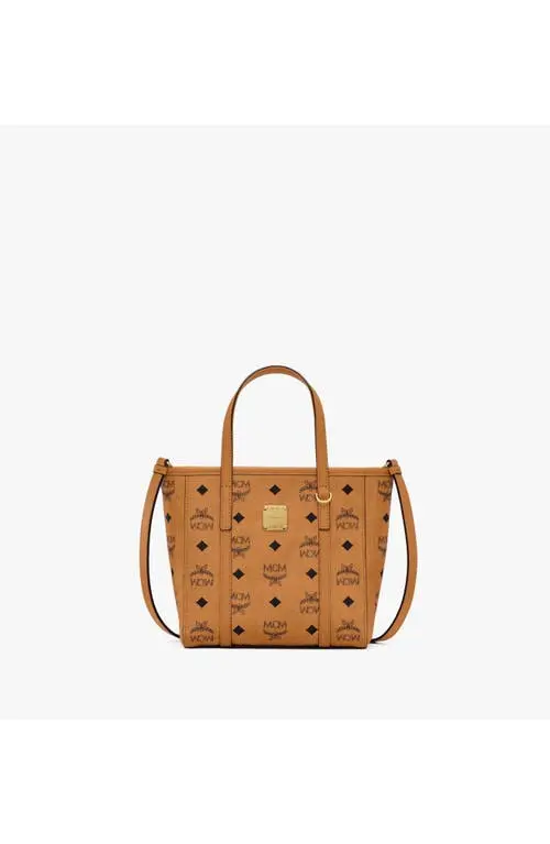 Mcm Mini Toni Top-zip Shopper In Visetos - Cognac