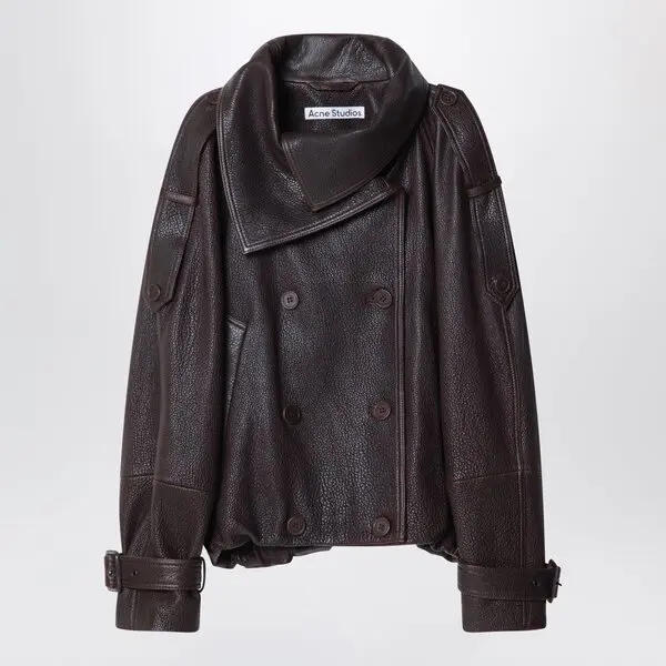 Acne Studios Cropped Leather Trench Coat - Brown