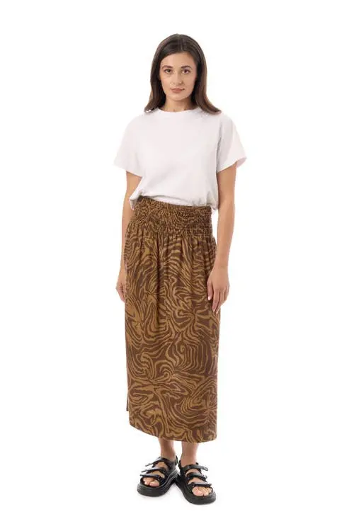 Equipment Smocked Waist Linen Maxi Skirt