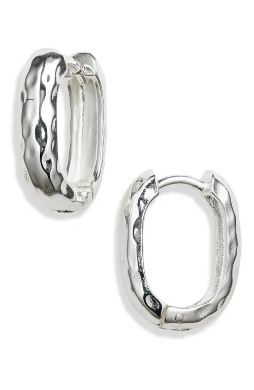 Argento Vivo Hammered Oval Huggie Hoop Earrings
