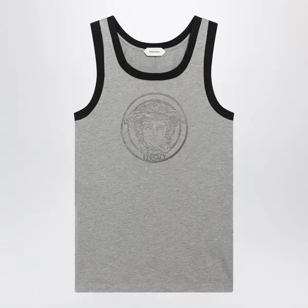 Versace Graphic Logo Cotton Jersey Tank Top - Gray