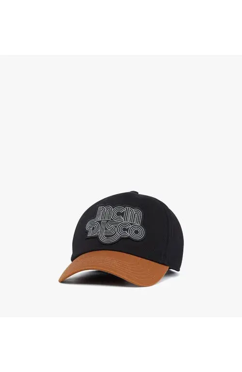 Mcm Disco Logo Embroidery Cap In Cotton Twill - Black