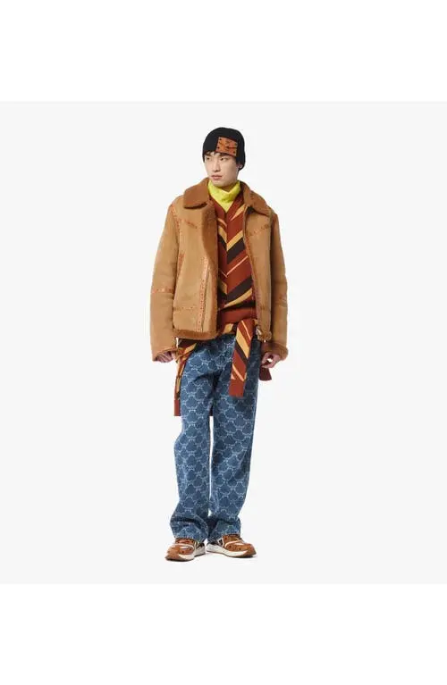 Mcm Jacket In Suede Shearling And Monogram Print Leather