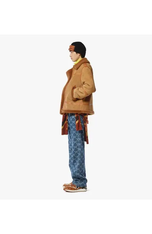 Mcm Jacket In Suede Shearling And Monogram Print Leather