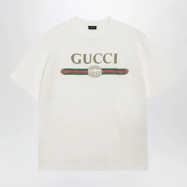 Gucci Cotton And Silk Jersey T-shirt With Logo Print - White