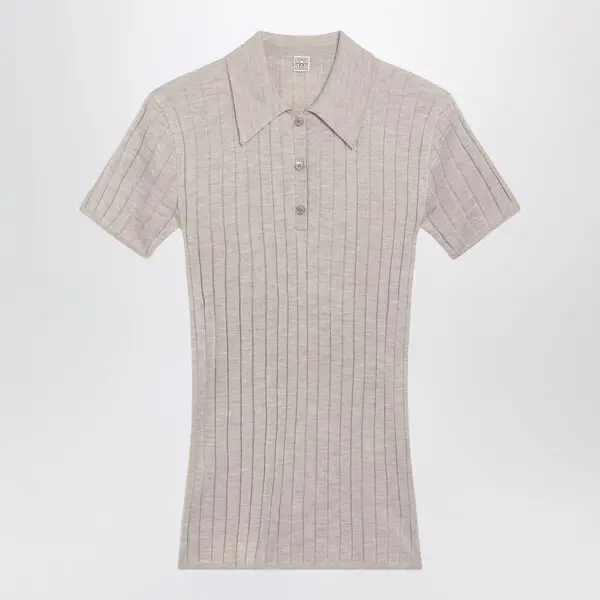 TOTEME Greige Ribbed Cashmere And Silk Polo - Cream