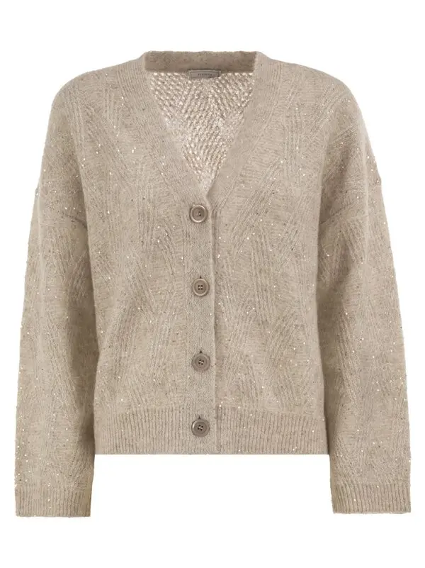 Peserico V-neck Knitted Cardigan With Sequins - Cream