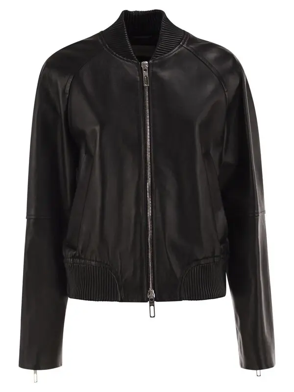 Sportmax Spxamour Lambskin Leather Bomber Jacket - Black